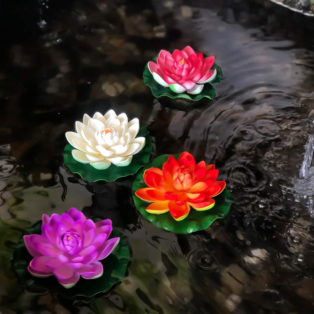 Linyida 7PCS Artificial Floating Foam Lotus Flowers,Artificial Water Lily Pads,Lotus Lilies Pad Ornaments for Patio Koi Pond Pool Aquarium Home Garden Wedding Party Holiday Event Decorations。Colorful