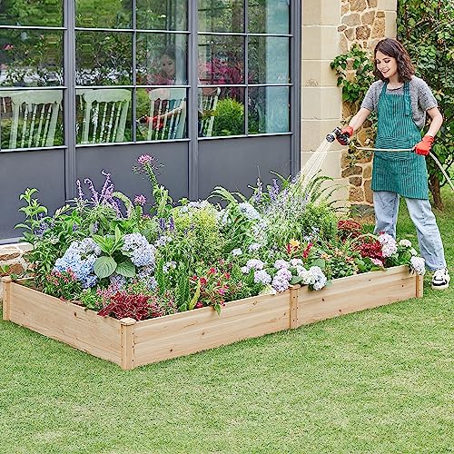 Yaheetech 8×4ft Wooden Horticulture Raised Garden Bed Divisible Elevated Planting Planter Box for Flowers/Vegetables/Herbs in Backyard/Patio Outdoor, Natural Wood, 93 x 48 x 10in