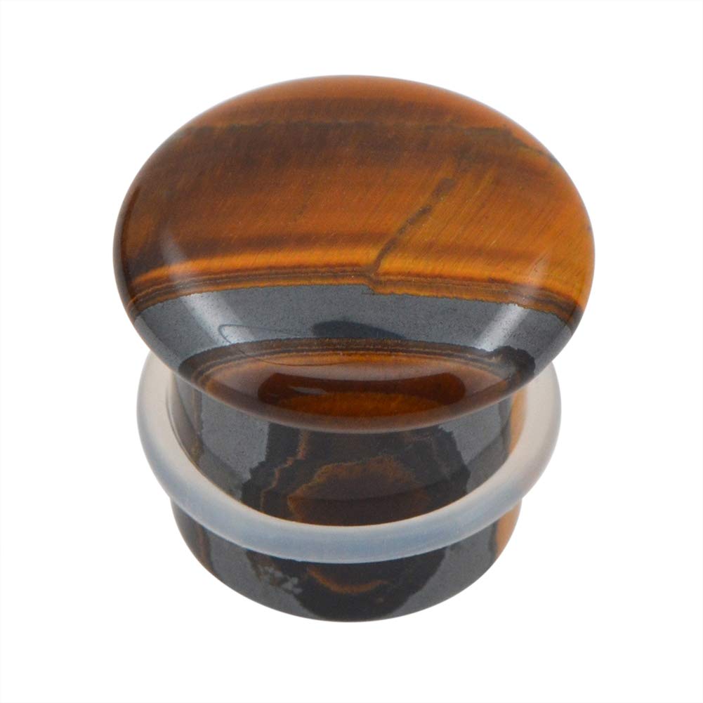 Blue Palm Jewelry Pair of Tiger Eye's Single Flare Stone Ear Plugs Silicone O-Ring Expander Gauges 8ga - 5/8 inch E554