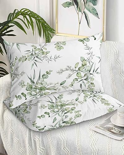 Edwiinsa Teal Summer Tropical Plants Pillow Covers King Standard Set of 2 20x36 Bed Pillow, Spring Green Leaves Plush Soft Comfort for Hair/Skin Cooling Pillowcases with Envelop Closure