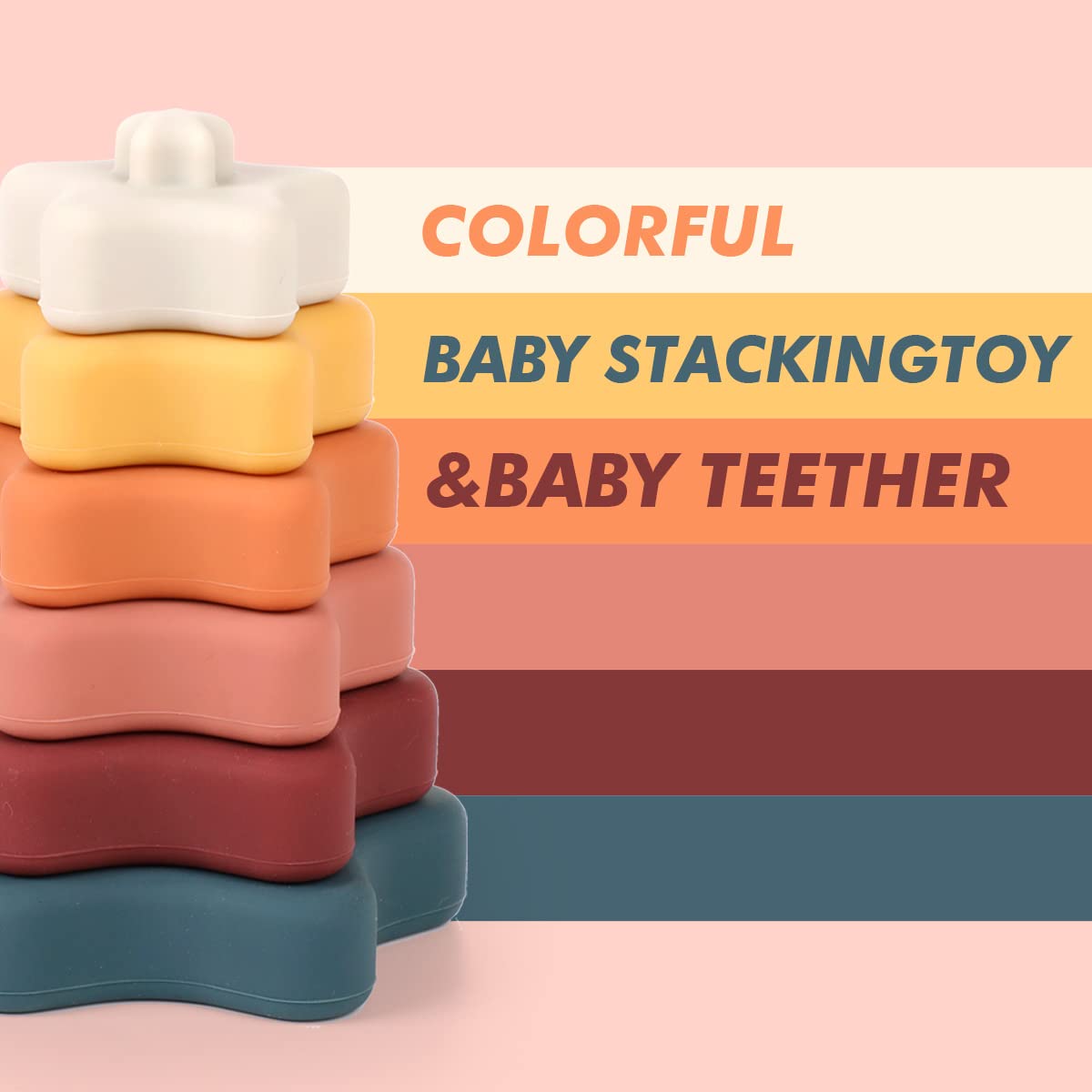 haakaa Silicone Star Stacking Toys, Baby Stacking Rings Baby Stacking Toys & Baby Teether, Boho Baby Toys Stacking Blocks, Silicone Infant Toys, Star Shape, 6Pacs.