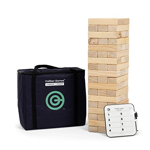CALIBER GAMES Timber Tower XL Bundle - Wooden Blocks Stacking Game for Kids and Adults - 54 Blocks - Premium Wood - Carrying Case Included - Grows from 2.25-feet to Over 5-feet While Playing