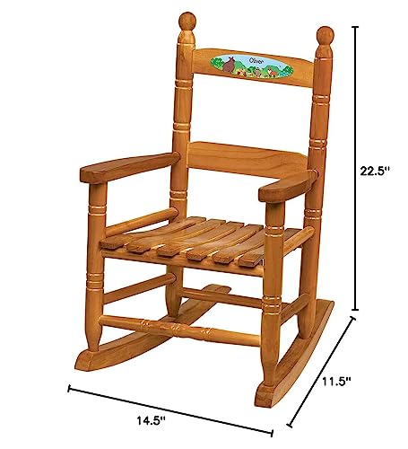 Fox Valley Traders Personalized Childrens Rocking Chair, Features Classic Rocker Design and Hardwood Construction, Natural Finish with Woodland Animals Design