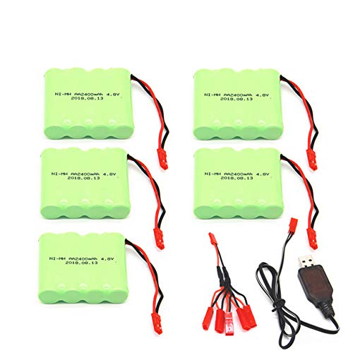 Parts & Accessories 4.8V 2400mAh Ni-MH Battery with 5in1 Charger for Remote Control Toys Lighting Electric Tool AA Group RC Toys Battery Group JST - (Color: 5pcs with c)