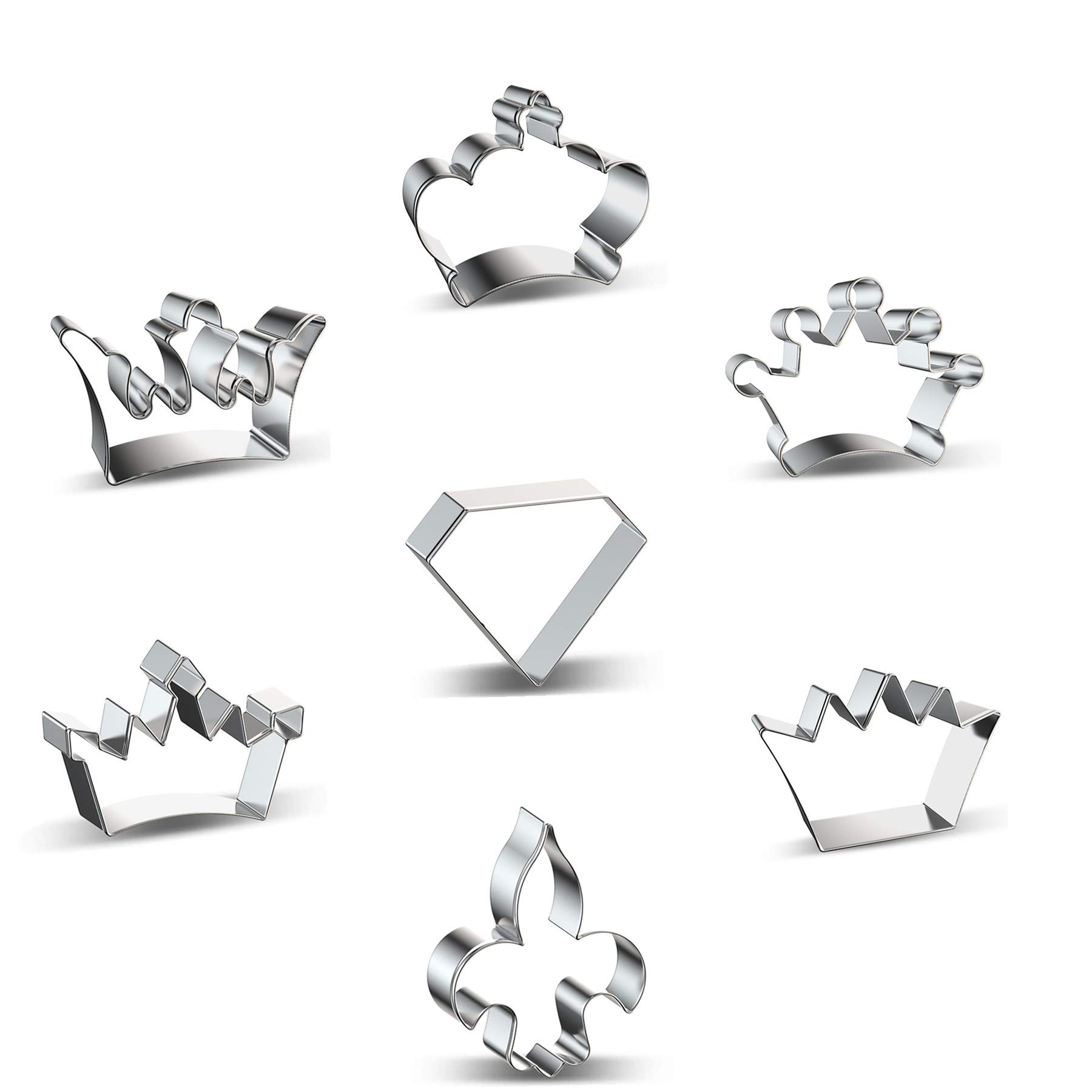 Crown Cookie Cutter Set of 7 pcs, Stainless Steel Princess Crown Series Fondant Cutters Baking Molds