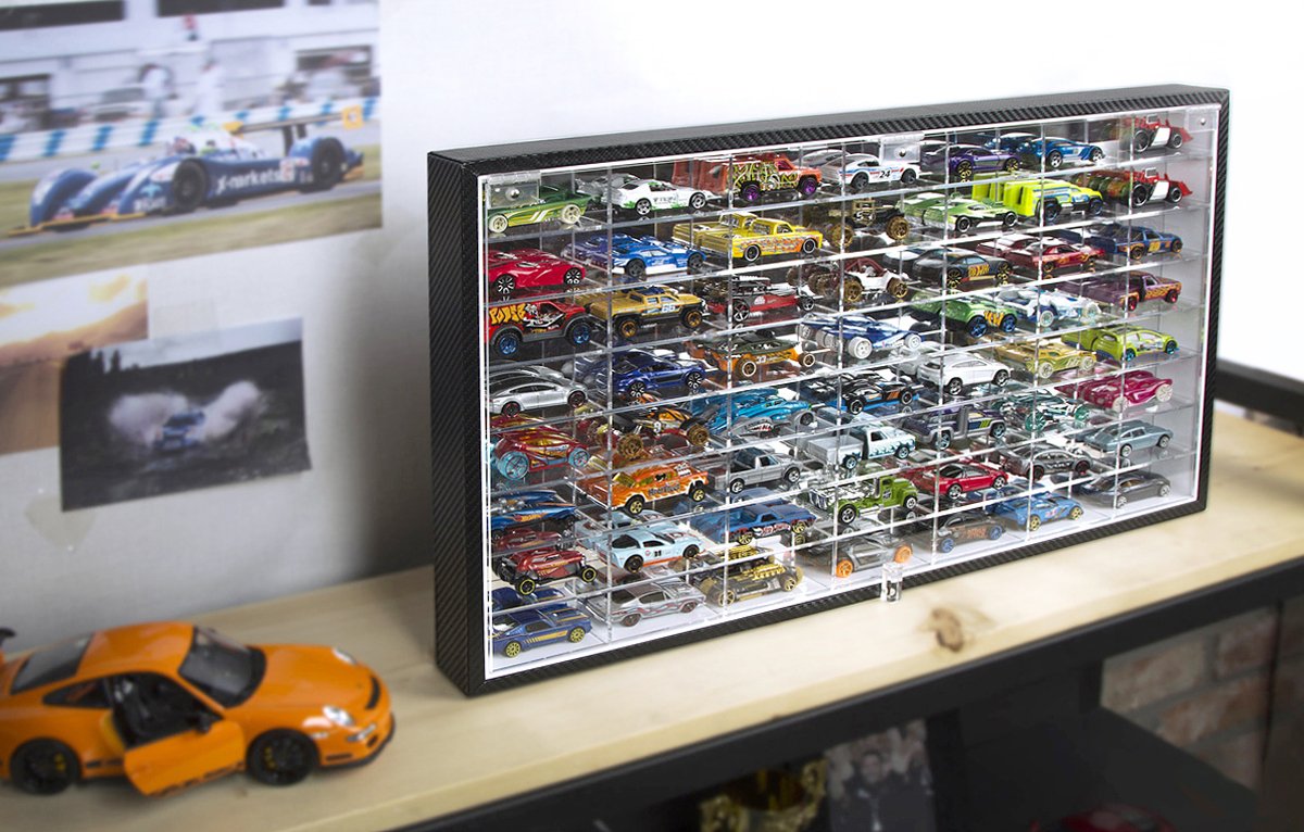 JACKCUBE Design Hot Wheels 1/64 Scale Diecast Display Case Storage Cabinet Shelf Wall Mount Rack for 56 Hot Wheels(Black, 24.61 x 13.78 x 2.05 inches)-MK184