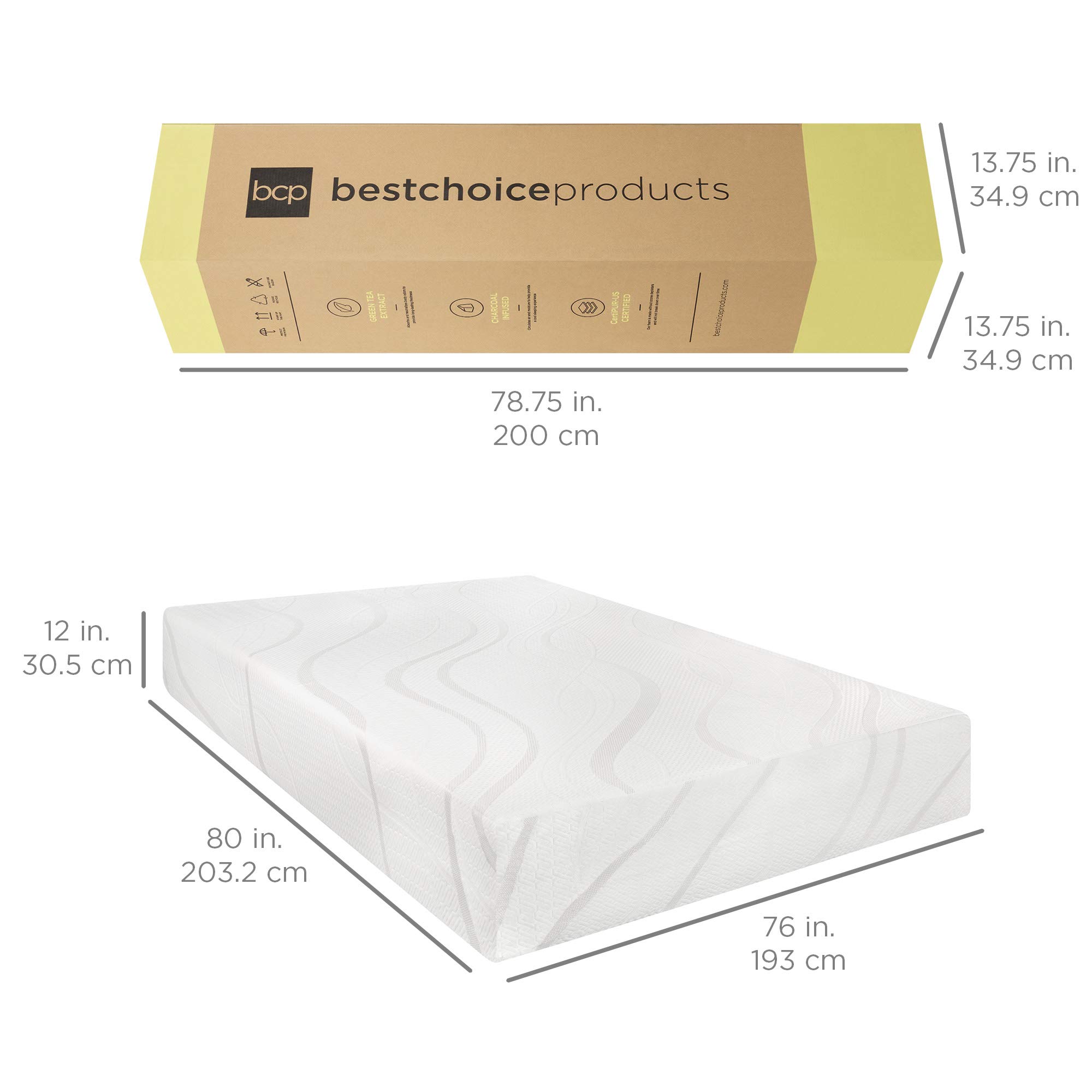 Best Choice Products 12 Inch, Green Tea Charcoal Cooling Gel Memory Foam Mattress, Triple Layer, Breathable - King, Medium Firm