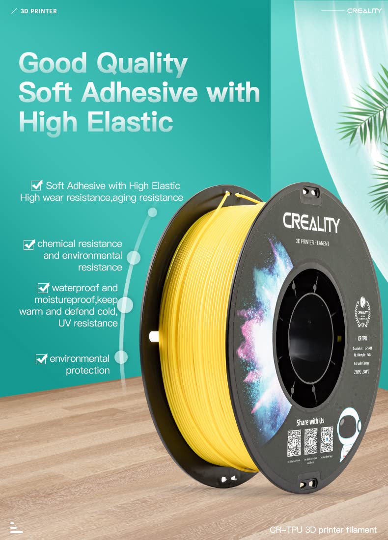 Creality TPU Filament 1.75, 95A TPU Flexible Filament, Higher Hardness & Resilience, Soft Adhesive Material, Elastic, 1kg(2.2lbs) 3D Printing Filament for 3D Printer (Blue)
