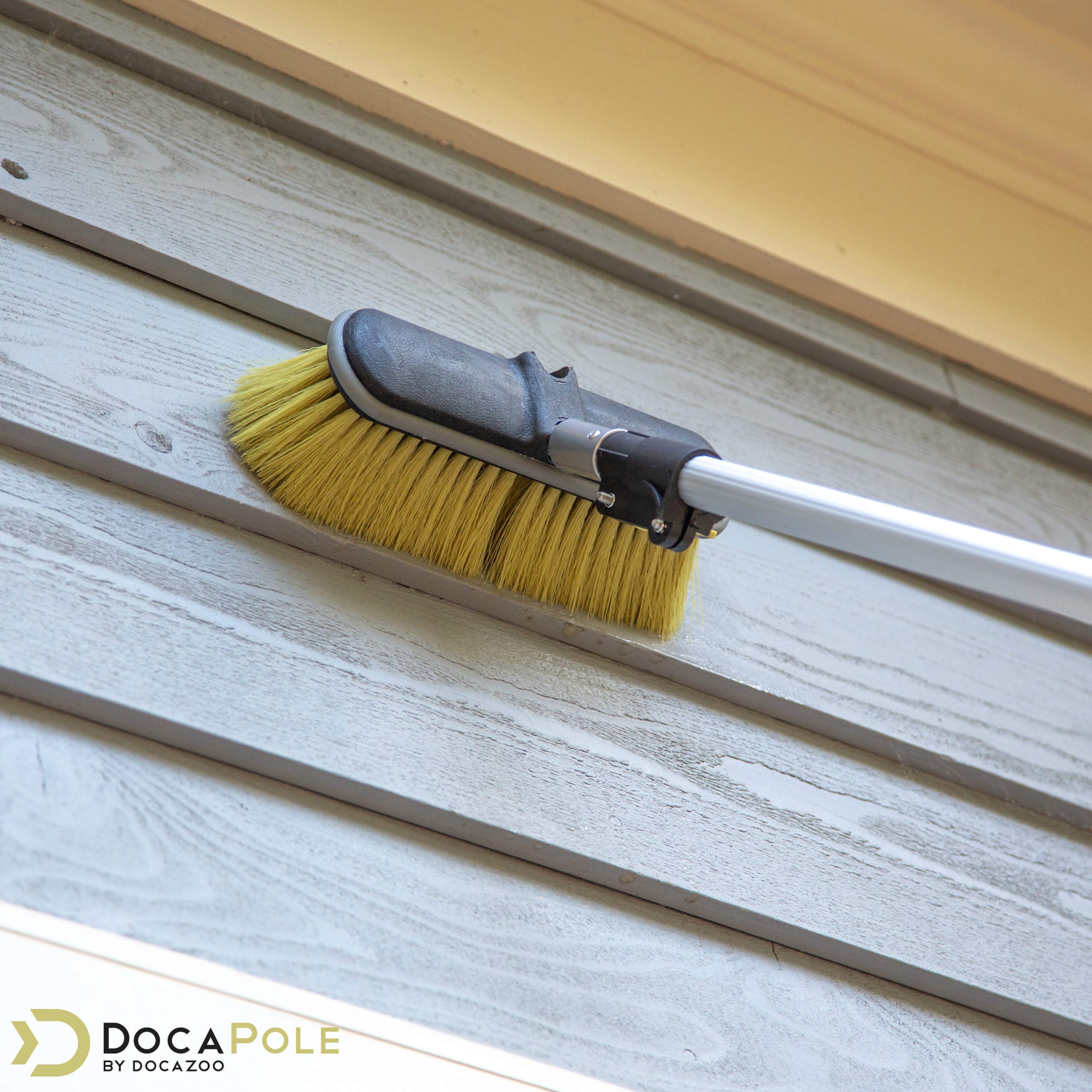 DOCA Floor Scrub Brush with Long Handle - 5-12 Ft Extension Pole (18+ Ft Reach) - Outdoor Broom - Car Wash Brush with Long Handle Also for House Siding, Deck, Patio & More