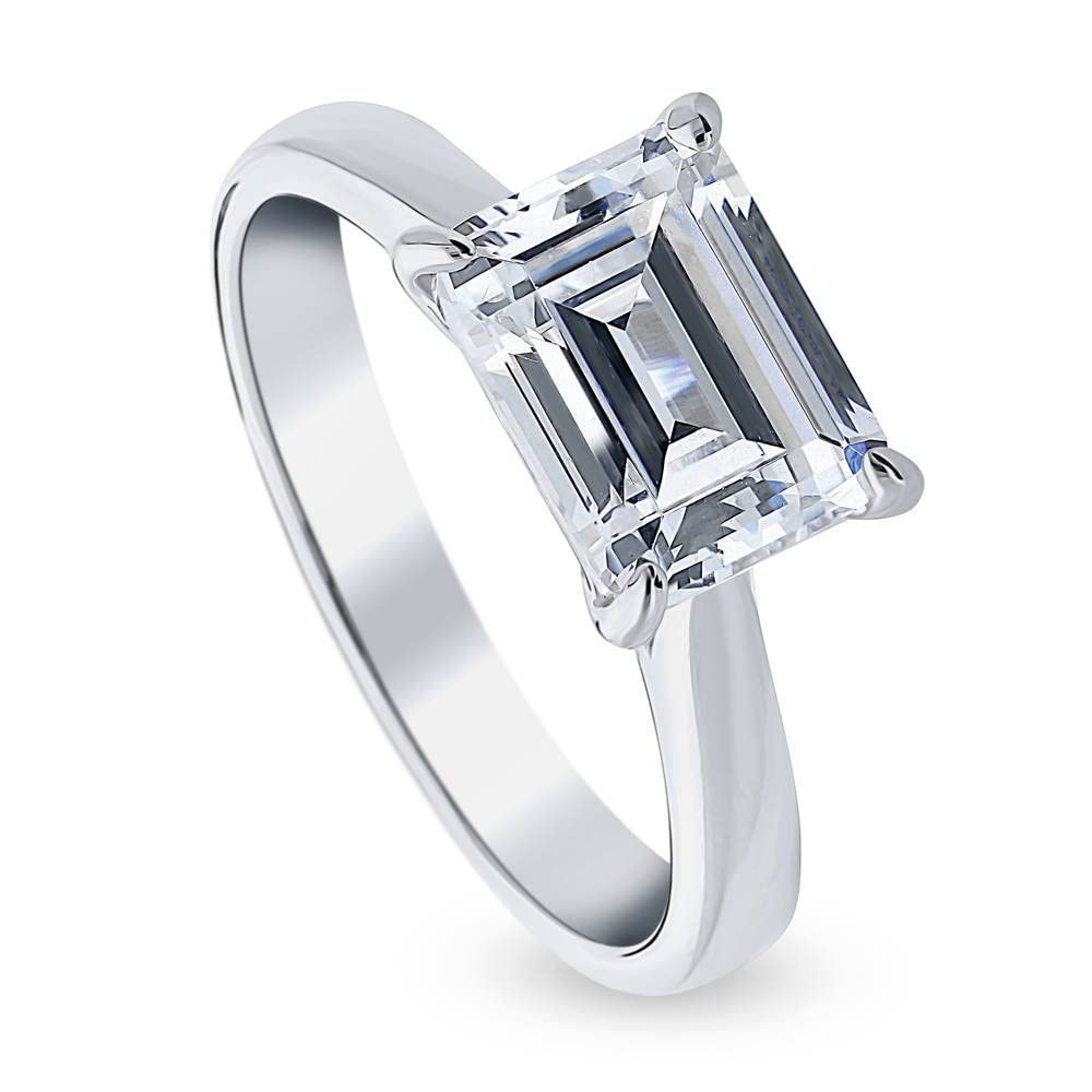 BERRICLE Sterling Silver Solitaire Wedding Engagement Rings 2.6 Carat Emerald Cut Cubic Zirconia CZ East-West Promise Ring for Women, Rhodium Plated Size 7