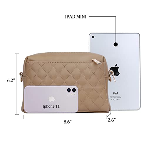 KKXIU Triple Zip Lightweight Small Crossbody Bags for Women Quilted Shoulder Purses and Handbags (B-khaki)