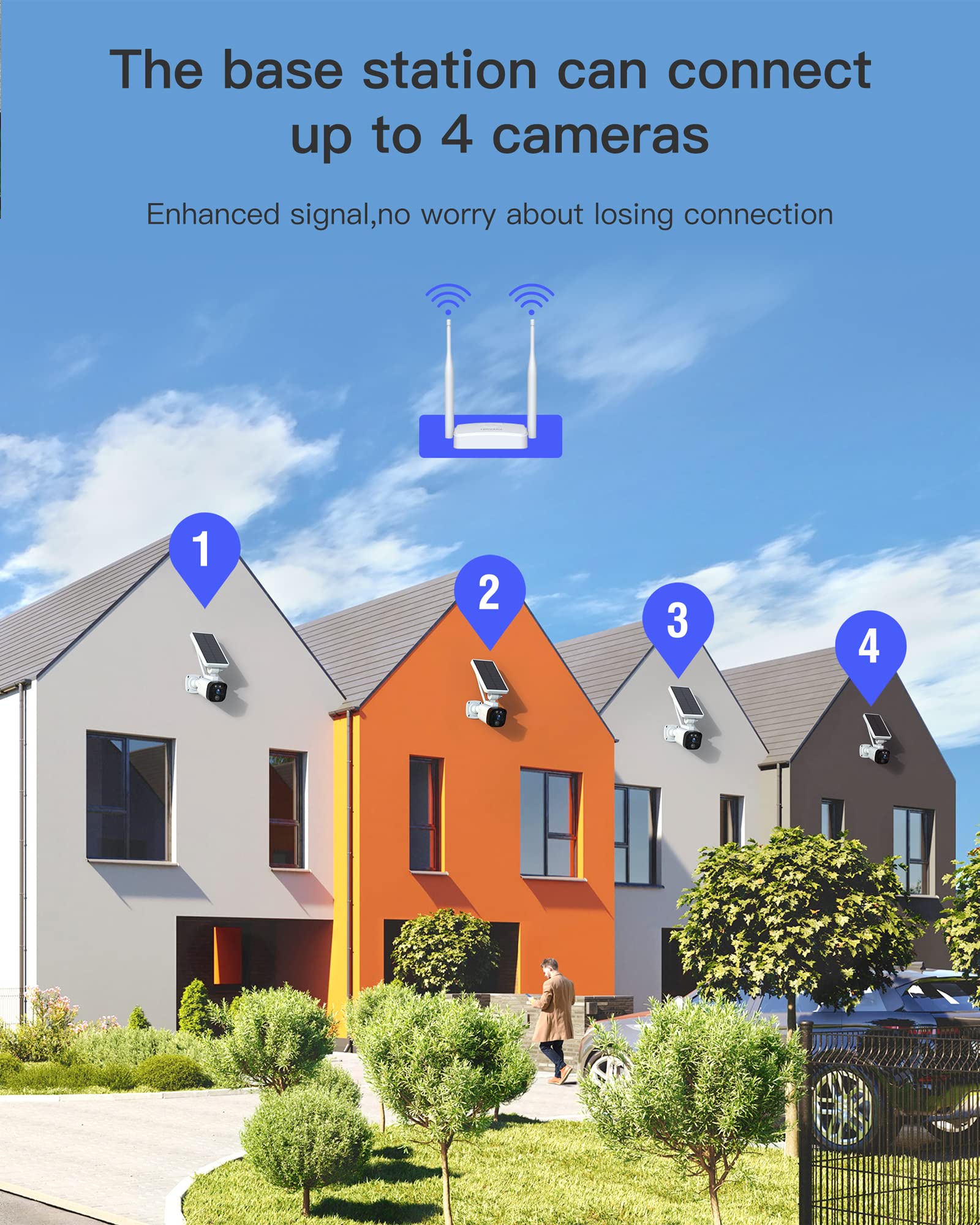 CAMBLINK 2.5K Metal Housing, Solar Wireless Security Camera System Home Outdoor Indoor, 2PCS, Wireless Base Station, Night Vision, Motion Detection, 2-Way Audio, APP Remote, IP65 Waterproof