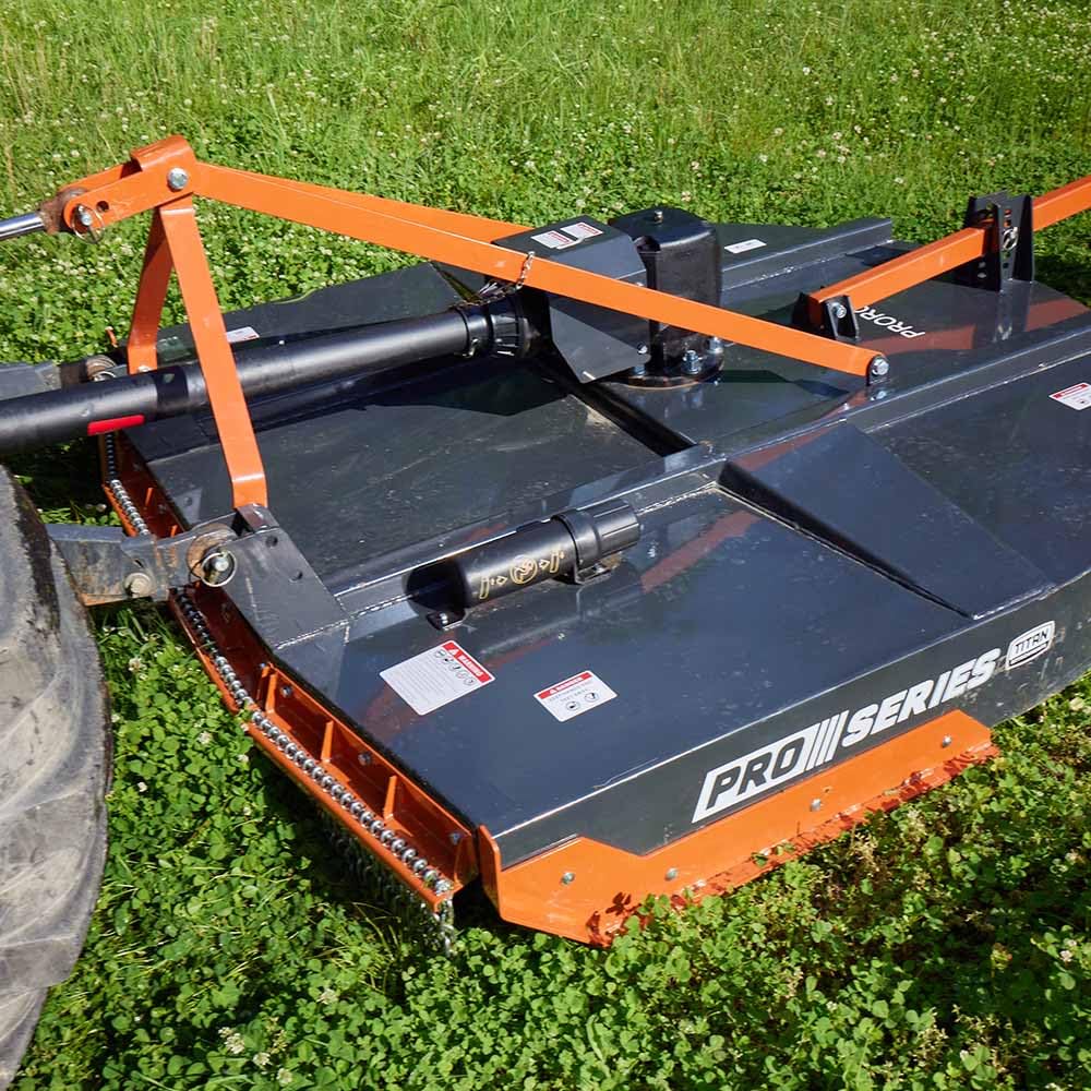 Titan Attachments 5 FT PRO Series Rotary Cutter, for Cat 1 Tractors with Rear 3 Point Hitch, Cast Iron Gear Box with Slip Clutch PTO Shaft, Brush Cutter Attachment, Mulches with Rear Discharge