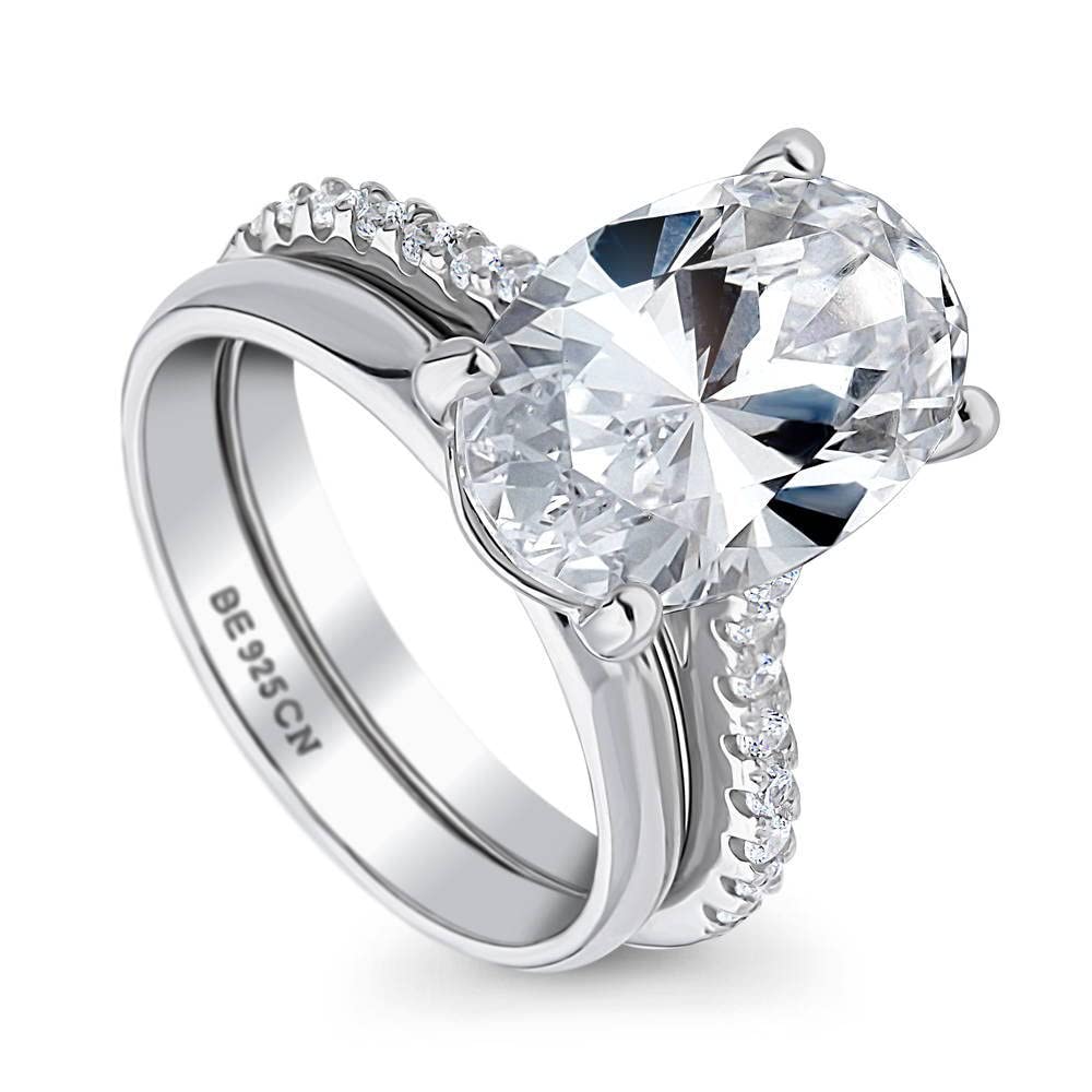 BERRICLE Sterling Silver Solitaire Wedding Engagement Rings 5.5 Carat Oval Cut Cubic Zirconia CZ Ring Set for Women, Rhodium Plated Size 8
