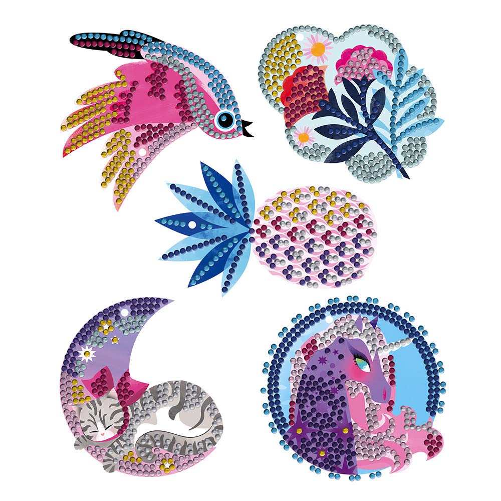 Janod Crystal Pixies Craft Kit - Unicorn & Cat - 5 Boards with 1,500 Mini Crystals - Ages 7+ - J07821