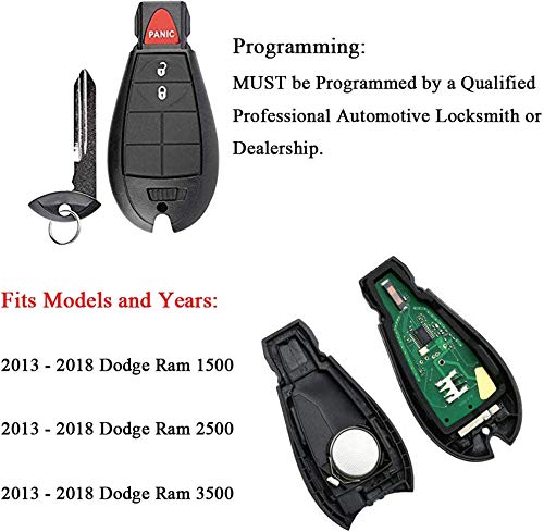 BestRemotes 3 Button Key Fob Keyless Entry Remote Replacement GQ4-53T Compatible for 2013-2018 Dodge Ram 1500 2500 3500