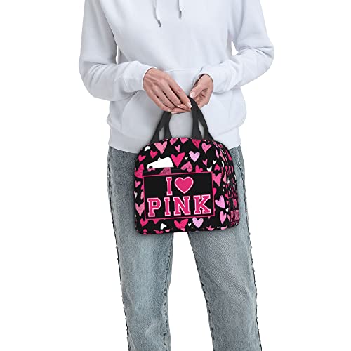 Giwawa I Like Pink Lunch Bag Pink Heart Portable Insulated Lunchbox Waterproof Tote Bento Bag for School Office Camping Picnic
