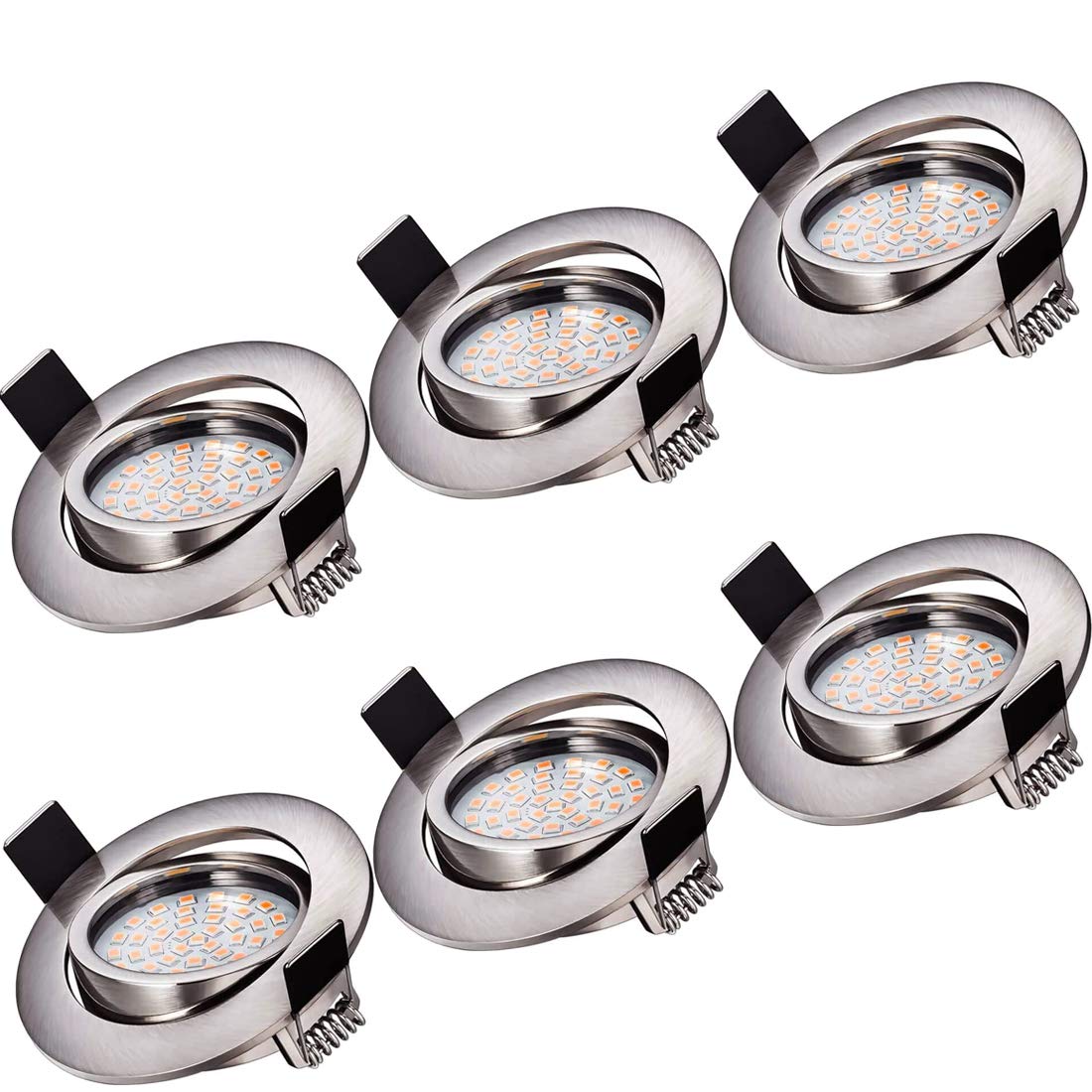 BAYSHE AC/DC12V Recessed Ceiling Light 5W 500lm RV Camper Van Trailer Downlights Stainless Steel,Not-dimmable,3000K Warm White-6 Pack