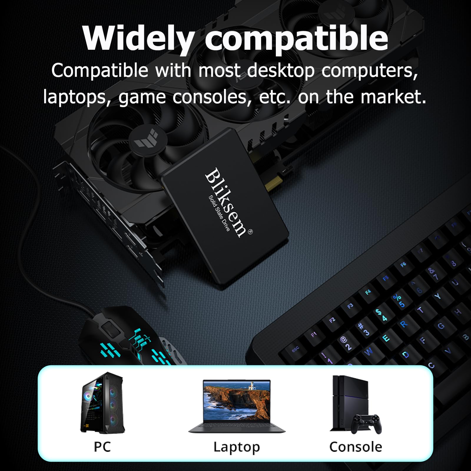 Bliksem SSD 1TB with Sata Cable H650 SATA III 6Gb/s 2.5″7mm 3D NAND Internal Hard Drive Up to 500Mb/s Solid State Drive for Laptop and PC (Black 1tb)