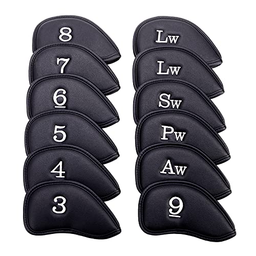 Be DeLighted/Golf 12pcs Synthetic Leather Golf Iron Head Covers Set Headcover Fit All Brands (12PCS, Color: Black)
