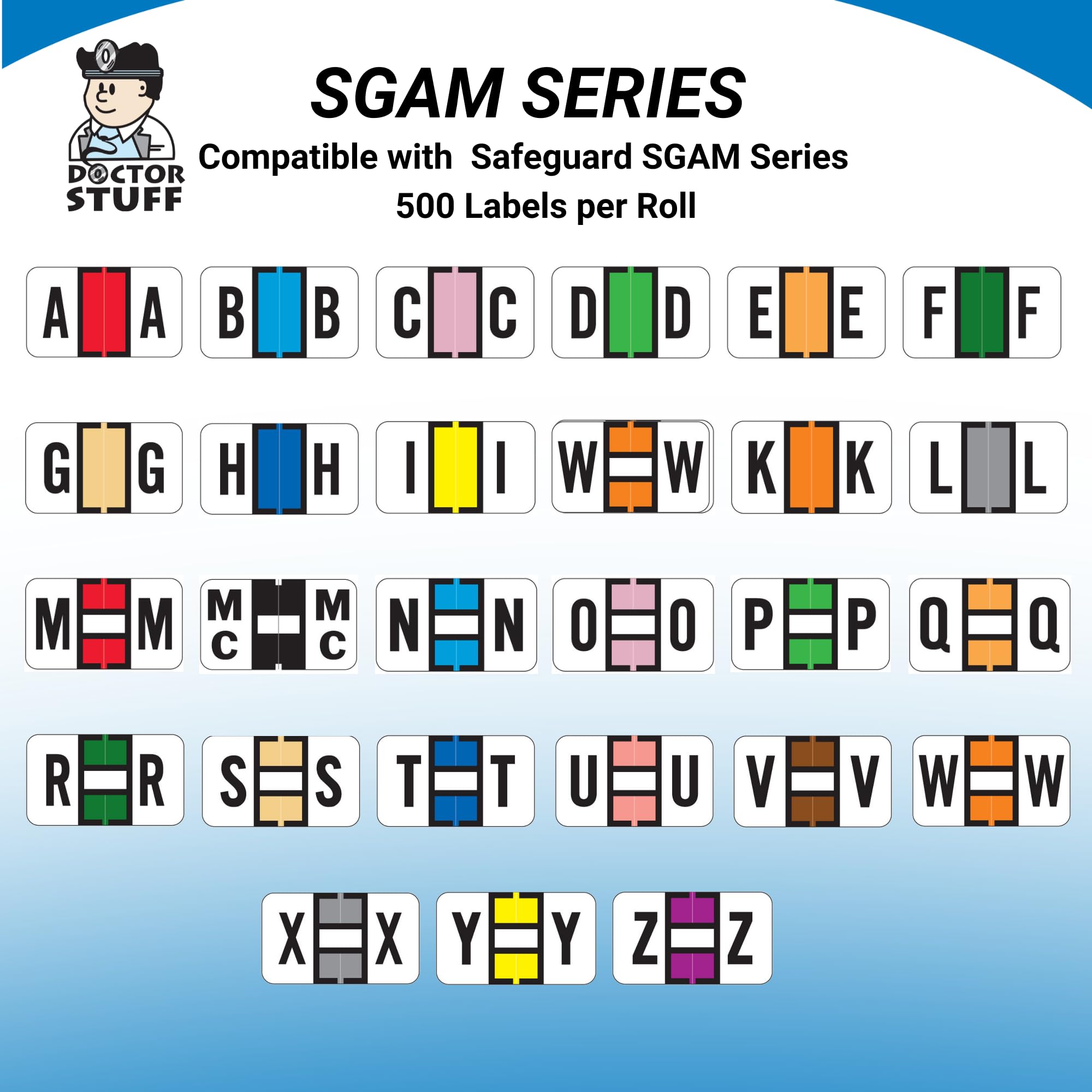 Doctor Stuff - File Folder Labels, Alphabet Letter A, Safeguard 514 - SGAM Series Compatible Alpha Stickers, Red, 15/16" x 1-5/8", 500/Roll