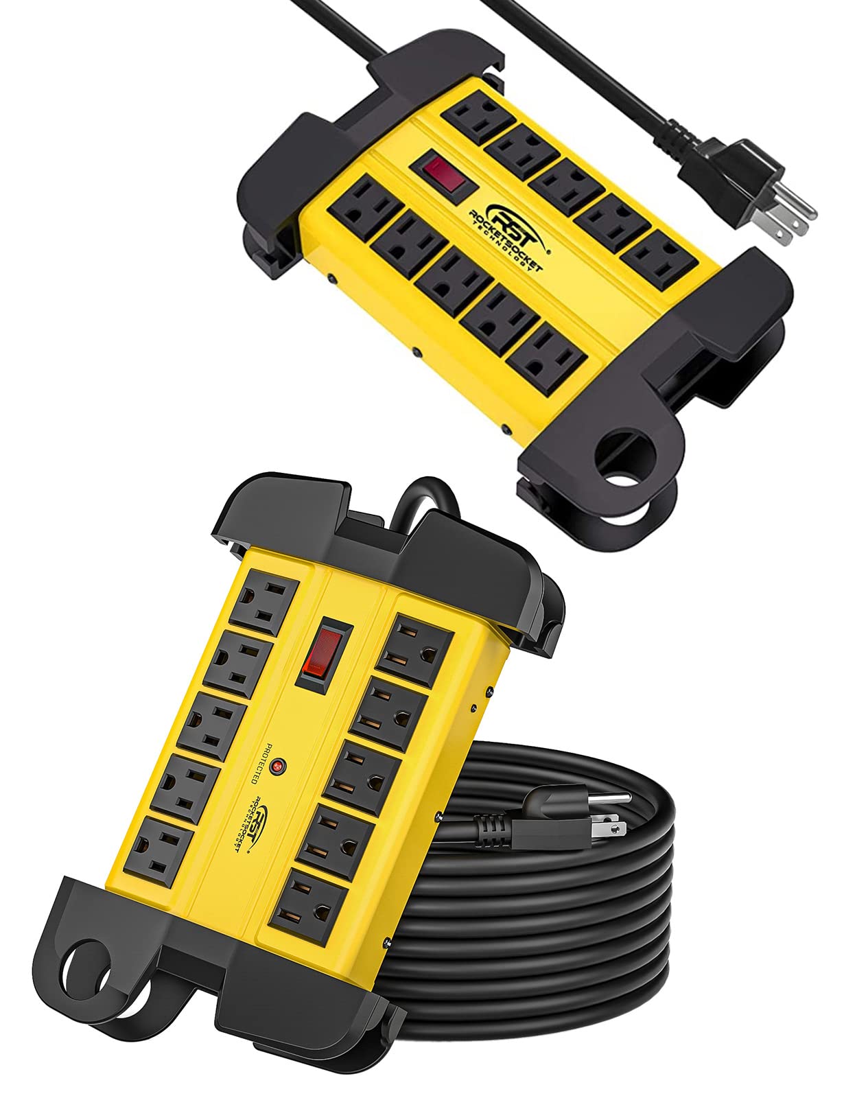 CRST 10-Outlet Heavy Duty Power Strip Surge Protector with 2800 Joules for Garden, Workshop, School, Shop 14AWG 15FT+6FT