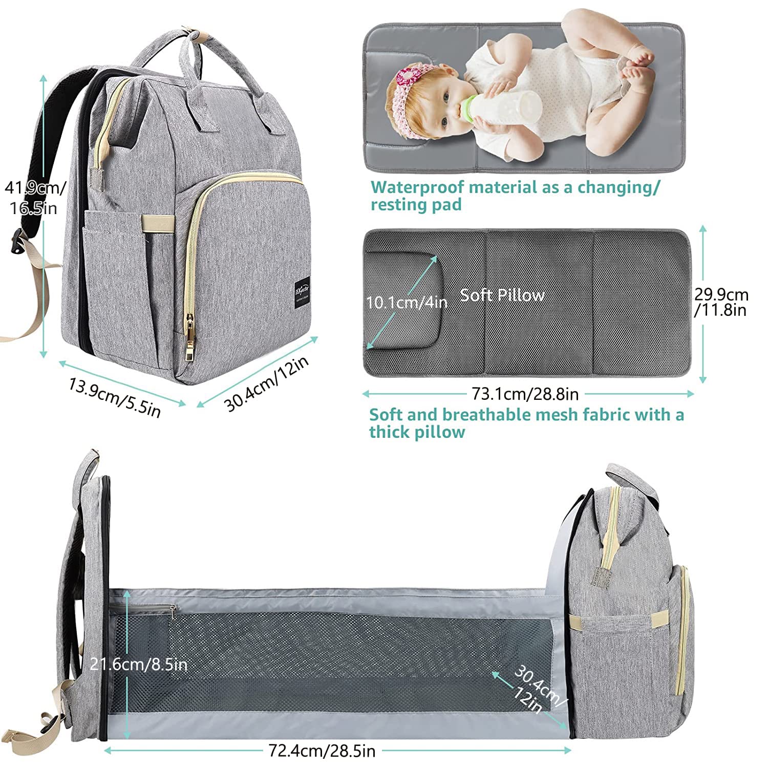 DERSTUEWE Diaper Bag Backpack,Baby Diaper Bags, Multifunctional diaper backpack Large Capacity (Charcoal Grey)