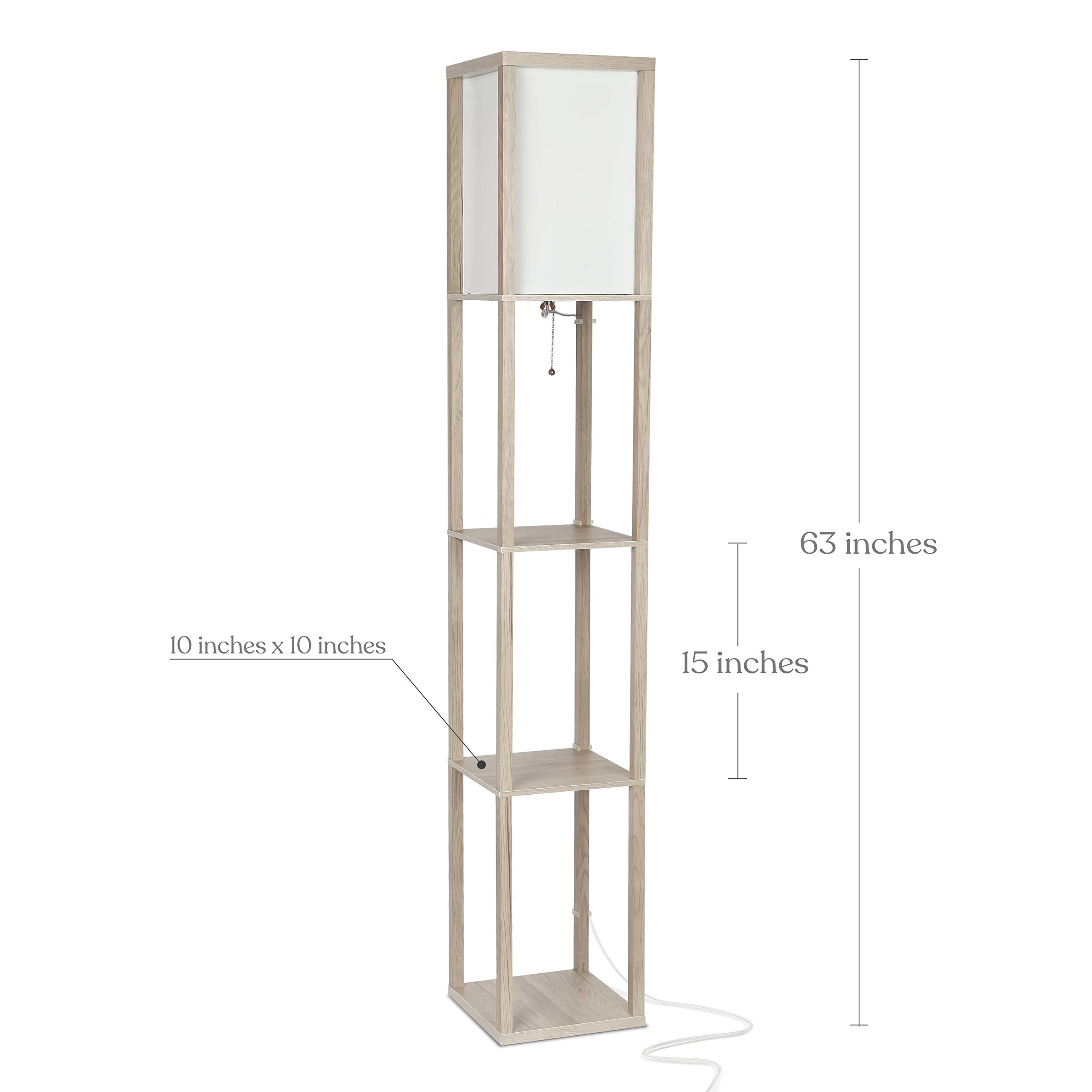 Brightech Maxwell - Modern Shelf Floor Lamp with Lamp Shade and LED Bulb - Coner Display Floor Lamps with Shelves for Living Room, Bedroom and Office - Rustic Wood