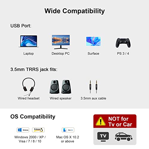 CableCreation Bundle – 2 Items USB Audio Adapter with 3.5mm Jack, 3.5mm Audio Cable TRRS 1.5Feet