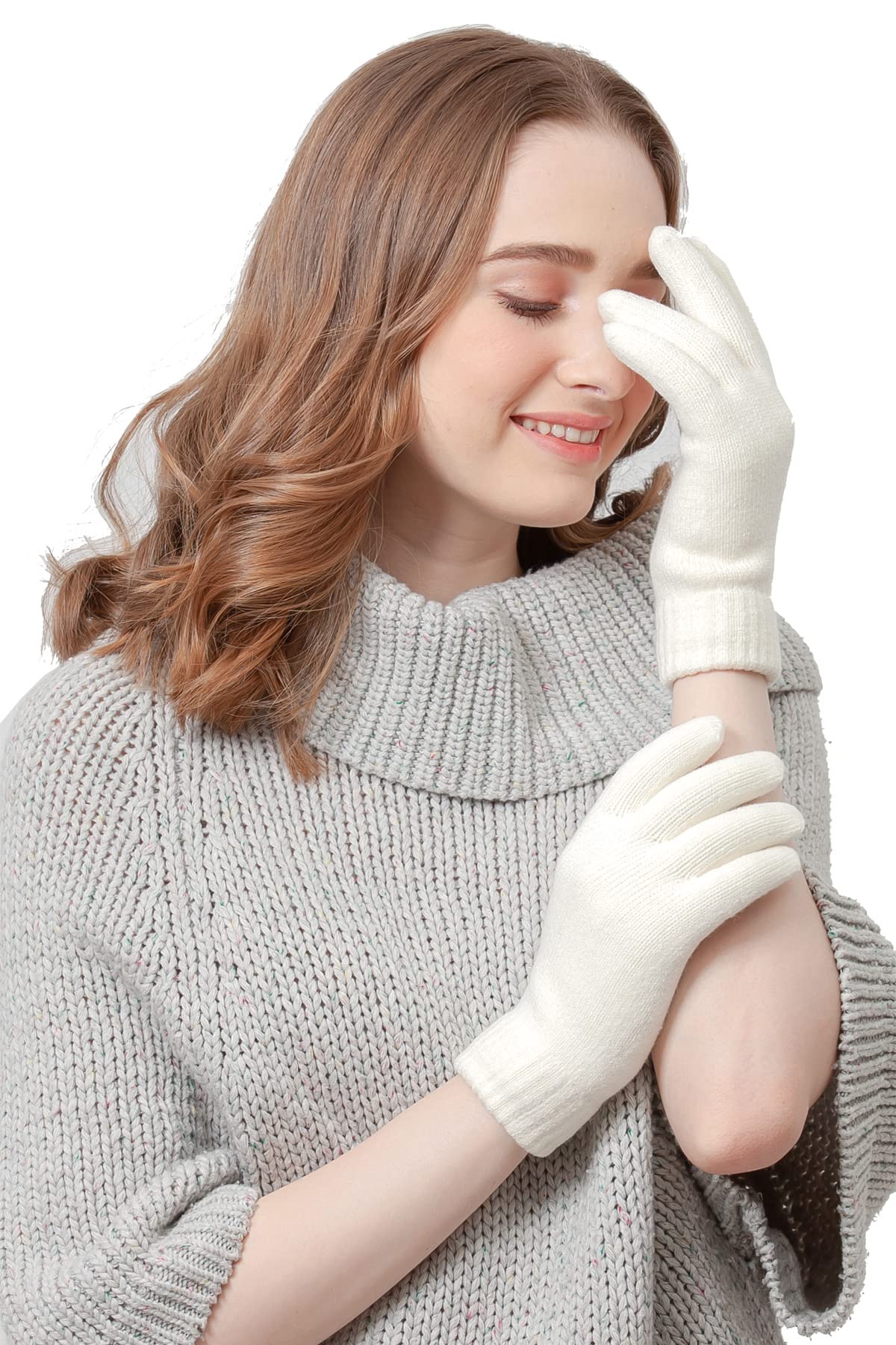 Be Your Own Style BYOS Winter Womens Toasty Warm Plush Fleece Lined Knit Gloves Solid Colors (White)