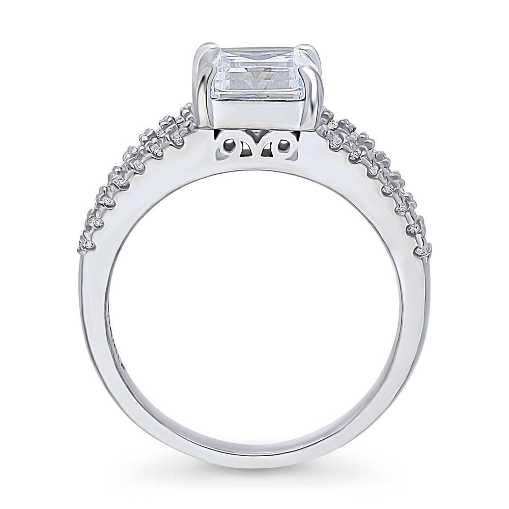 BERRICLE Sterling Silver Solitaire Wedding Engagement Rings 2.6 Carat Emerald Cut Cubic Zirconia CZ Cocktail Promise Split Shank Ring for Women, Rhodium Plated Size 7