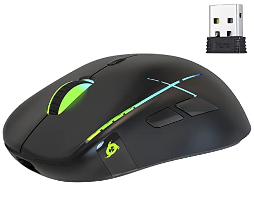 KLIM Ace - Rechargeable Wireless Gaming Mouse RGB + New Version + High-Precision Sensor & Breathtaking RGB Effect + 8 Customizable Buttons + Ambidextrous + Wired and Wireless Mouse for PC Mac PS4 PS5