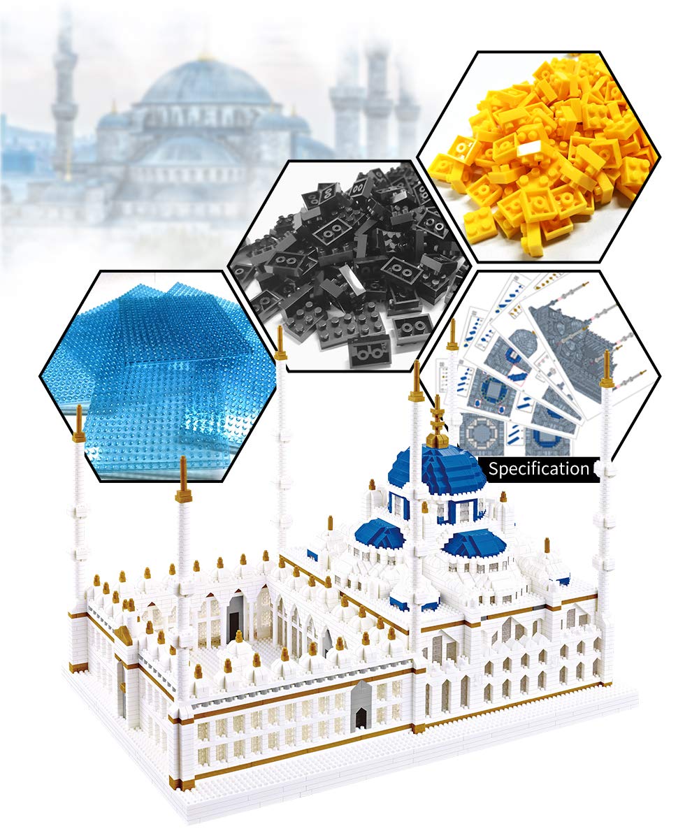 KLMEi Micro Building Blocks Set 6850 Pcs Blue Mosque Miniature World Landmark Architectural Construction Model for Adult and Children Age of 14+