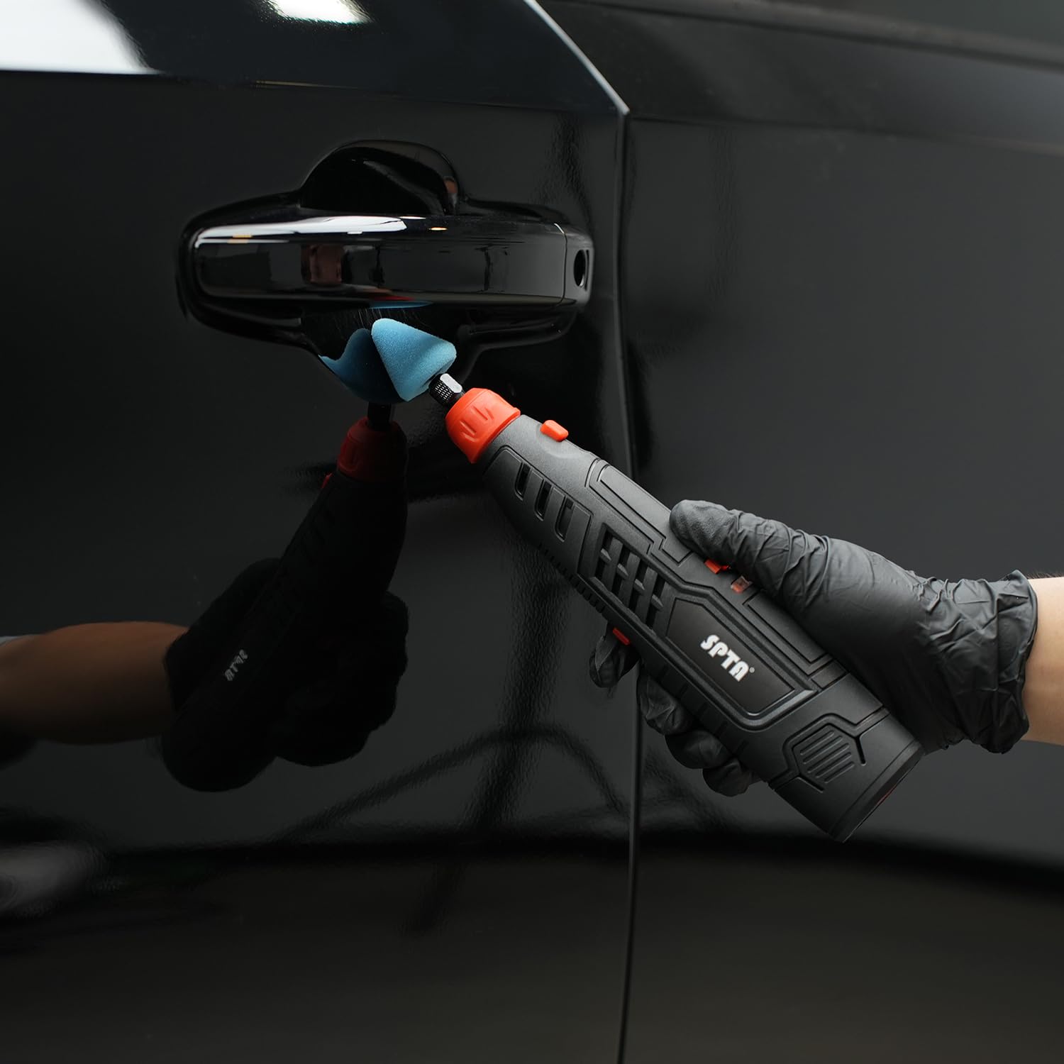 Cordless Rotary Tool, SPTA Cordless Mini Car Polisher, 36Pcs 12V Li-ion Battery IVT 5,000-25,000 RPM Small Buffer Polisher Polishing Foam Pad Set for Polishing Sanding