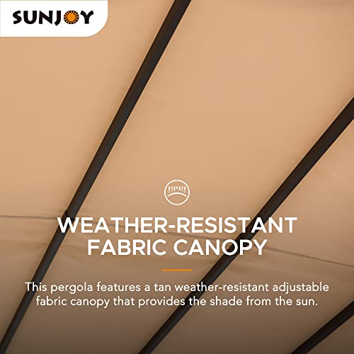 Sunjoy Lindt 9.5 x 11 ft. Steel Arched Pergola with 2-Tone Adjustable Shade, Tan & Brown