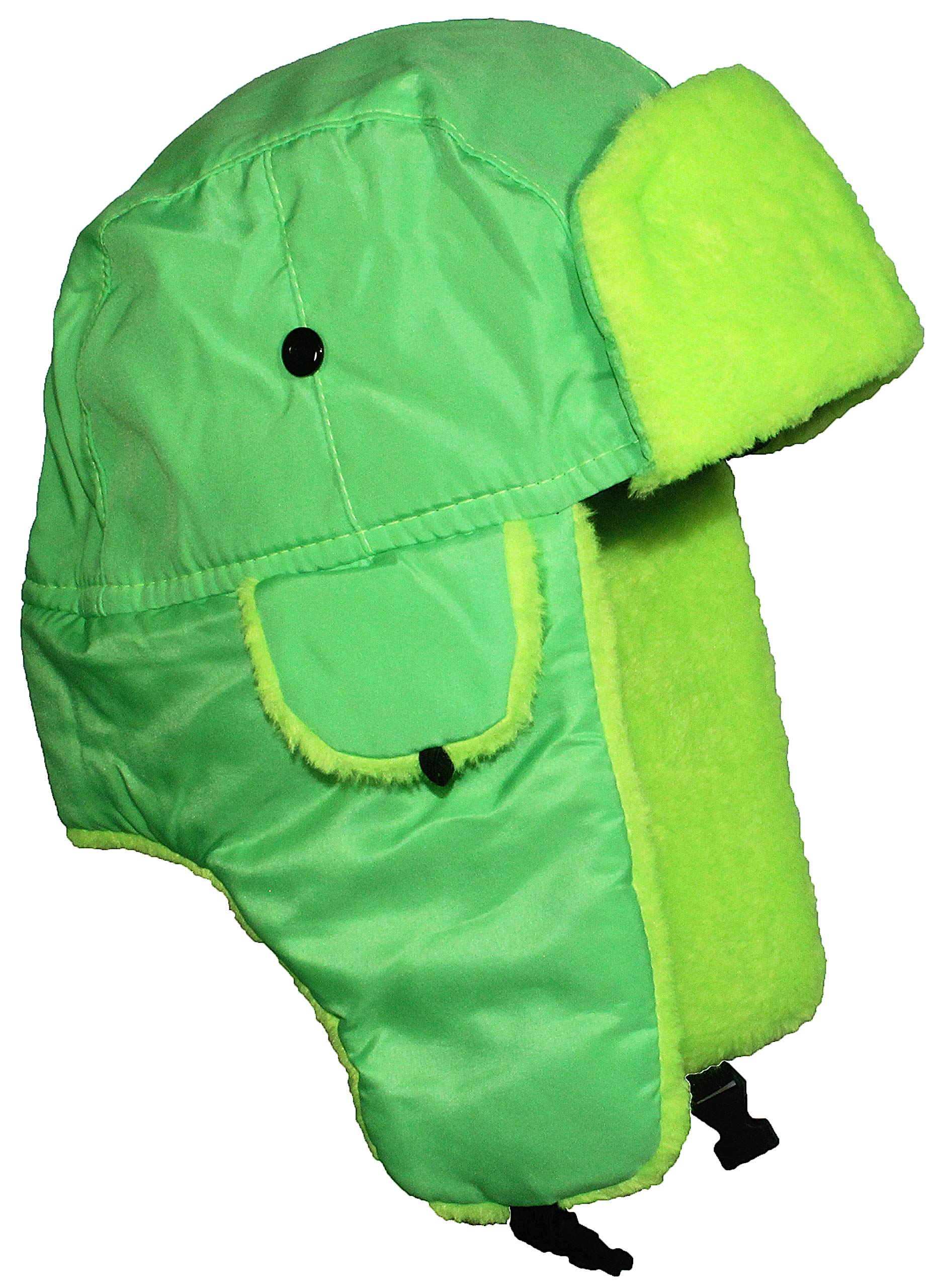 Best Winter Hats Big Kids Lightweight Neon Russian/Trooper Faux Fur Cap(One Size)-Green