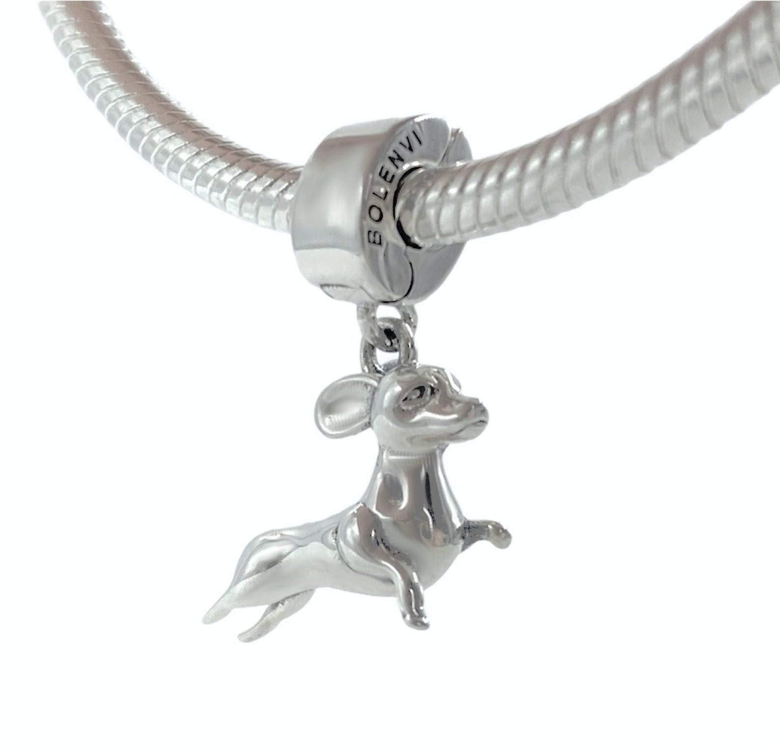 BOLENVI Dachshund Wiener Hound Dog 925 Sterling Silver Dangle Pendant X Charm Bead For Pandora & Similar Charm Bracelets or Necklaces