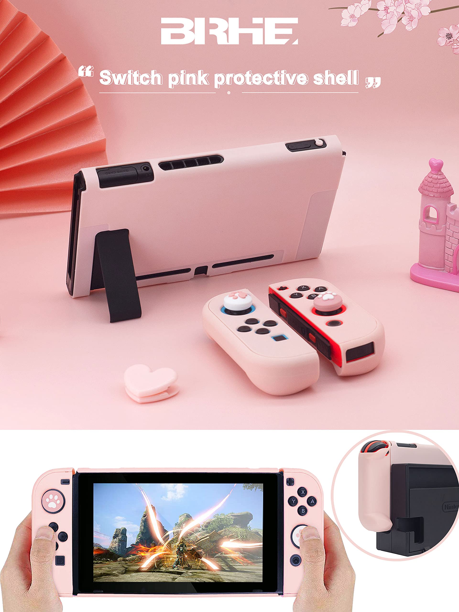 BRHE Nintendo Switch Case Travel Carrying Case Large Storage Hard Portable Bag Bundle Accessories Kit with Protective Cover, Glass Screen Protector, Adjustable Stand and Thumb Caps