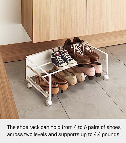 Yamazaki Home Frame Rolling Shoe Rack, 9" - Steel - Holds 4 Shoes, 6 Heels