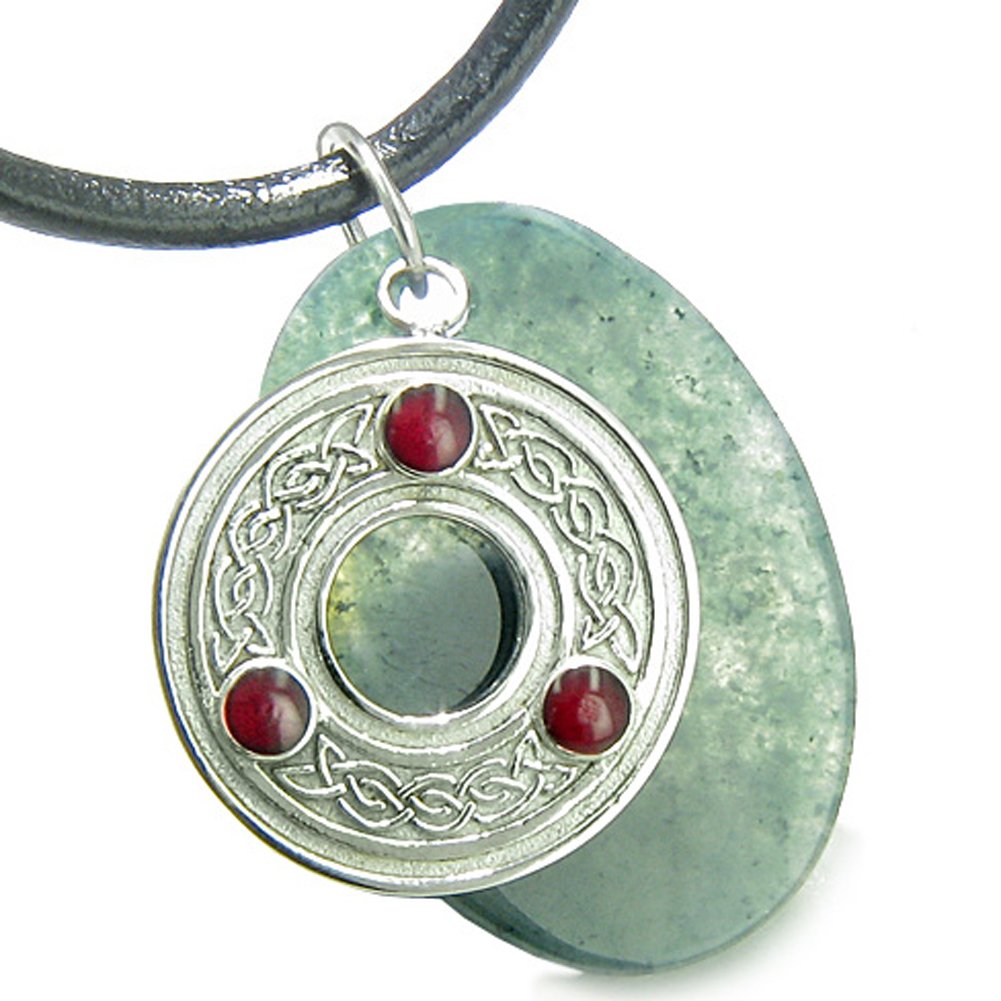 BestAmulets Amulet Celtic Triquetra Protection Knot Moss Agate Good Luck Leather Pendant Necklace