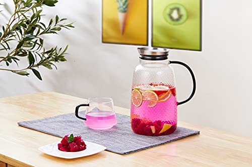 Purefold 80 ounces “Pineapple Series” Glass Pitcher with Stainless Steel Lid, Hot and Cold Water Carafe, Fruit Tea Coffee Maker, Ice Tea Pitcher, Juice Jar