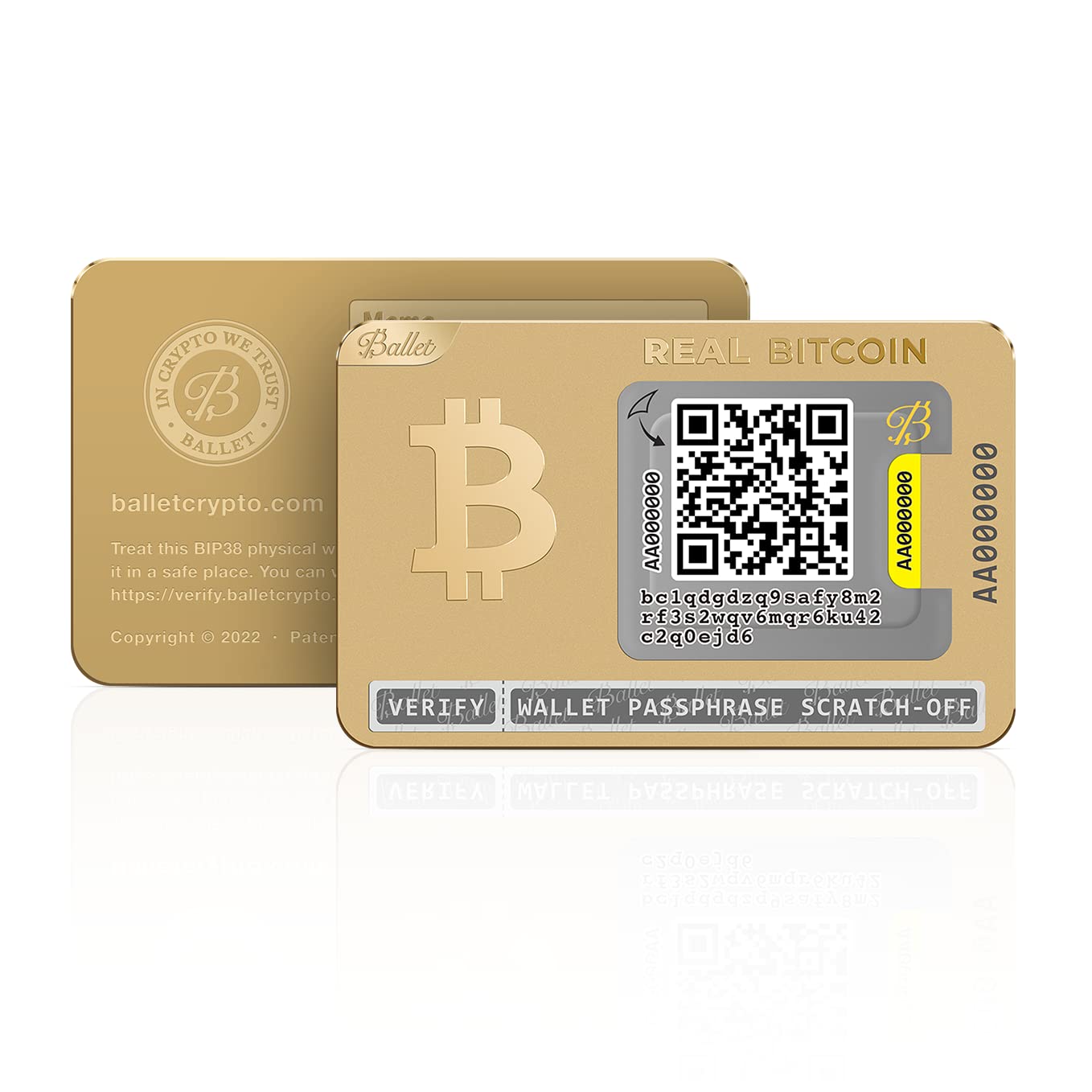 Ballet 3-Pack REAL Bitcoin, Gold Edition - The Easiest Crypto Cold Storage Card - Cryptocurrency Hardware Wallet with Multicurrency and NFT Support (Old Packaging)