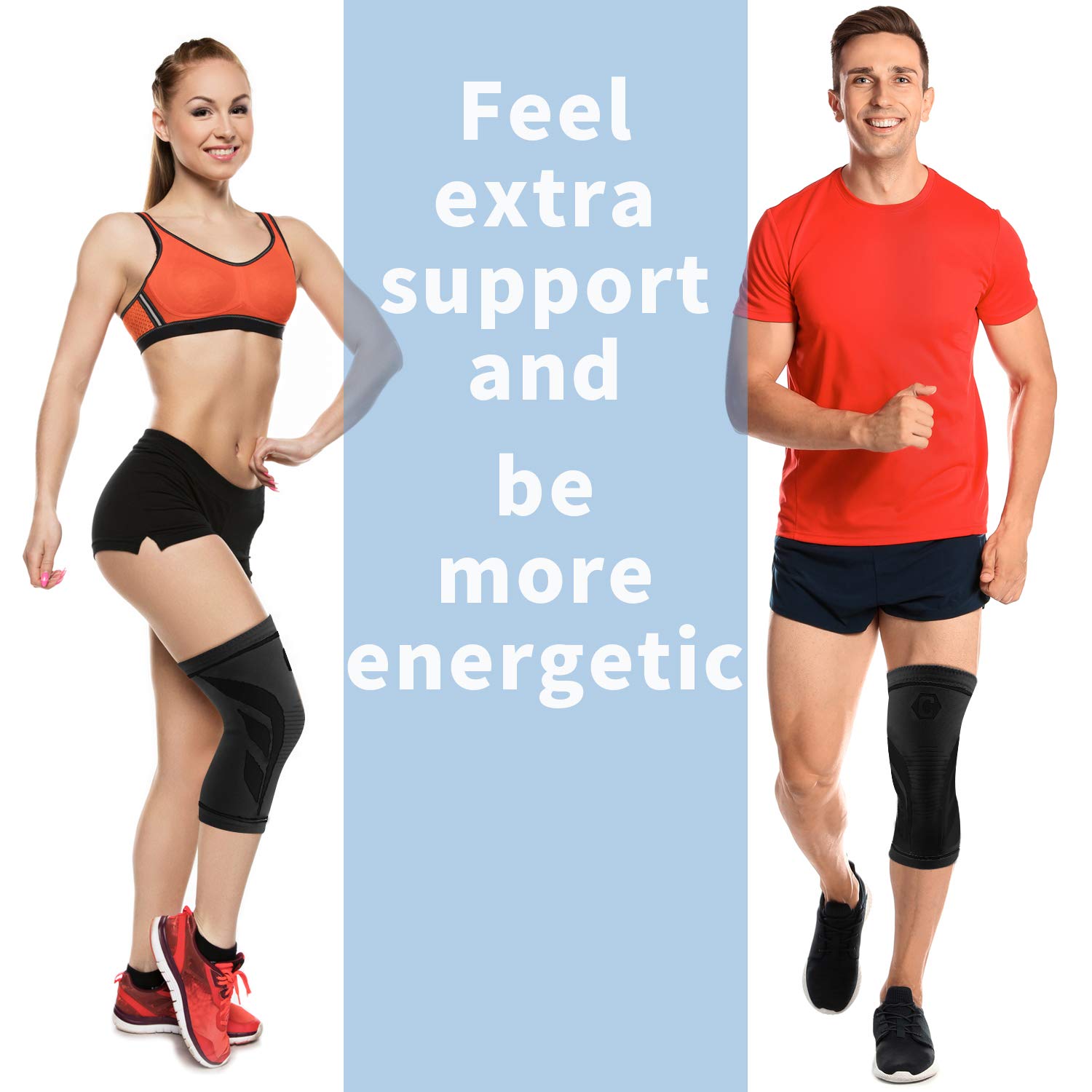 CAMBIVO 2 Pack Knee Compression Sleeve, Knee Brace for Women and Men, Knee Support for Running, Workout, Hiking, Sports (Jet Black,Large)