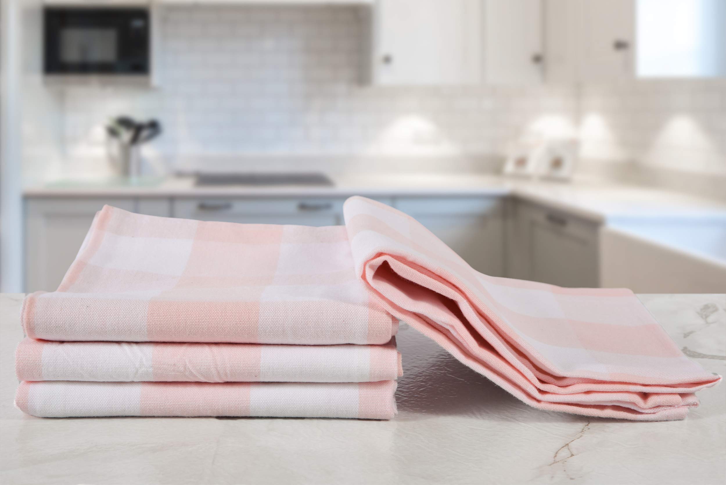 Buffalo Plaid Kitchen Towel Set - 4 Pack 20 x 30 Inch Heavy Duty Dish Towels - Pink and White Oversized Buffalo Check Towels with Hanging Loops - 100% Absorbent CottonFast Drying Dish Cloth Set