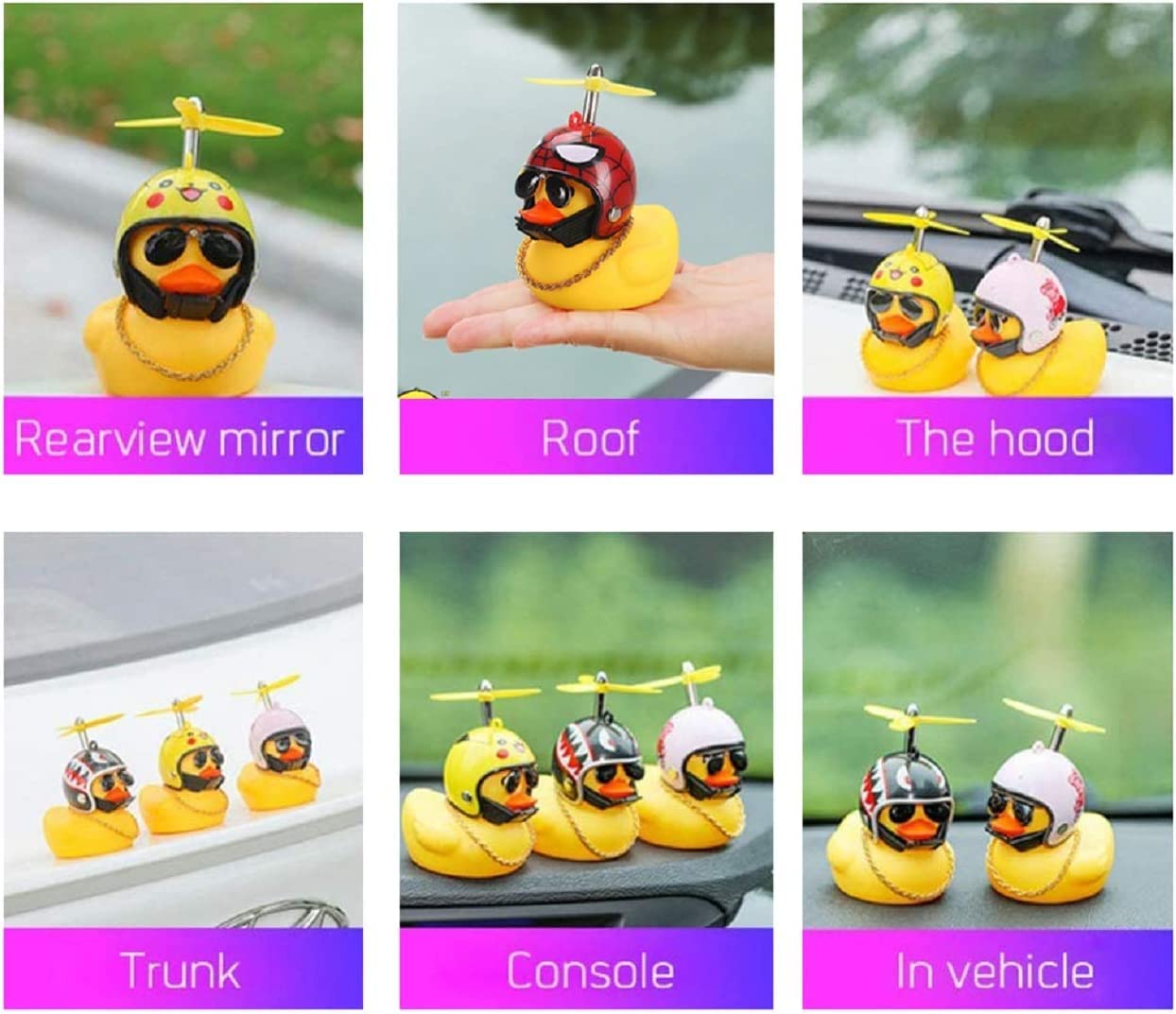 LAYE Car Decoration Rubber Duck Helmet Toys,Yellow Duck Car Dashboard Decorations with Propeller Helmet for Adults, Kids, Women, Men(Spiderman)