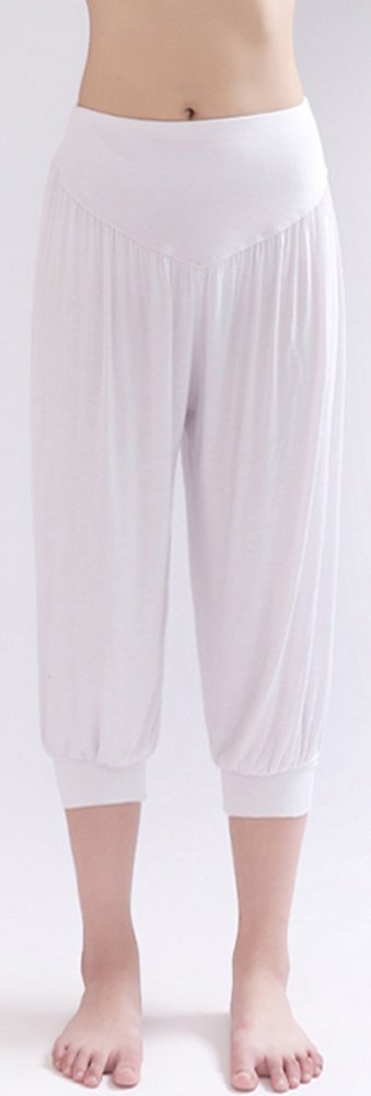 AvaCostume Modal Cotton Soft Yoga Sports Dance Harem Capri Pants White L01