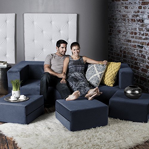 Jaxx Zipline Convertible Sleeper Sofa & Three Ottomans/California King-Size Bed, Marine