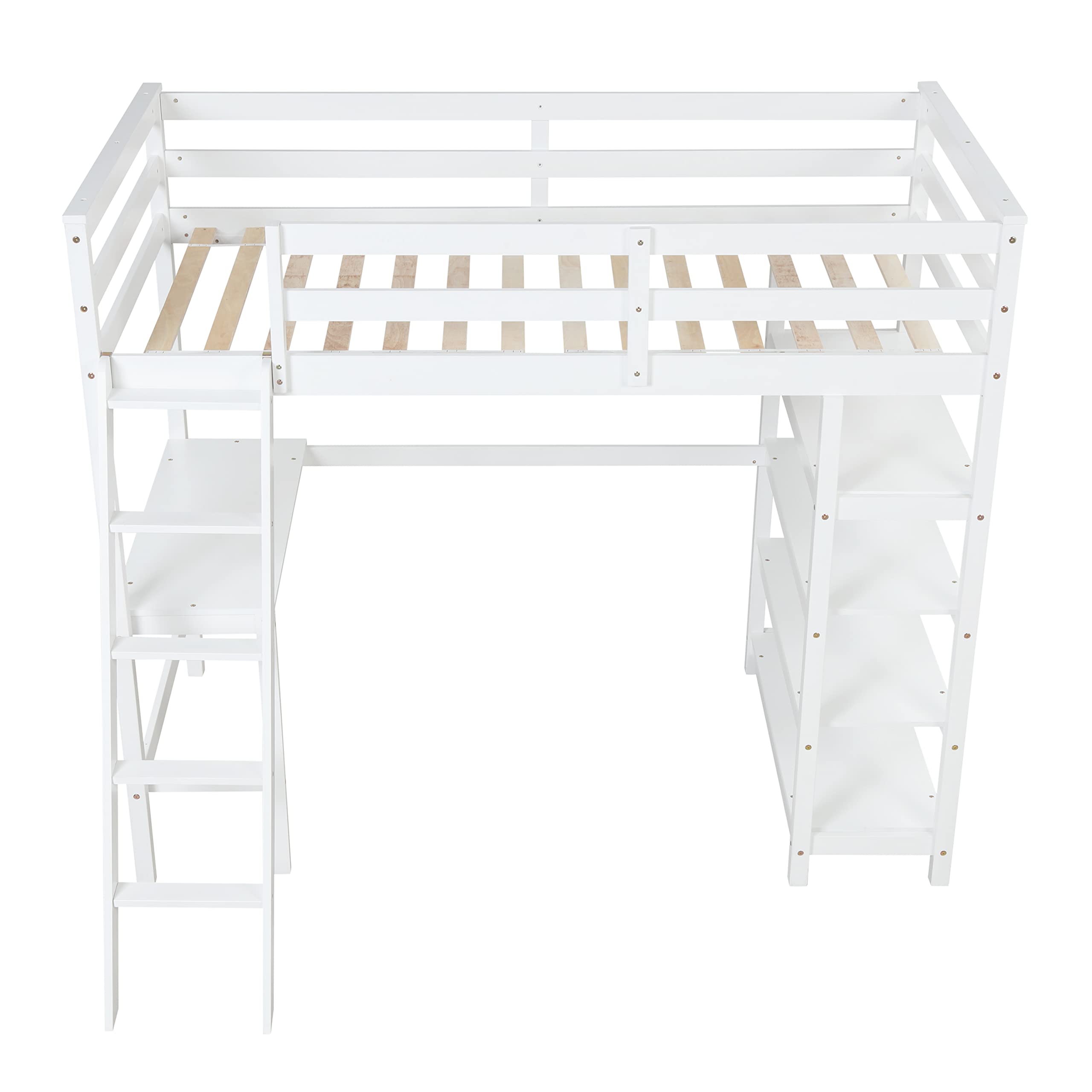 Harper & Bright Designs Twin Size Loft Bed with Desk Underneath Twin Loft Bed with Shelves and Ladder, Wood Loft Bed Twin for Kids Girls Boys,White