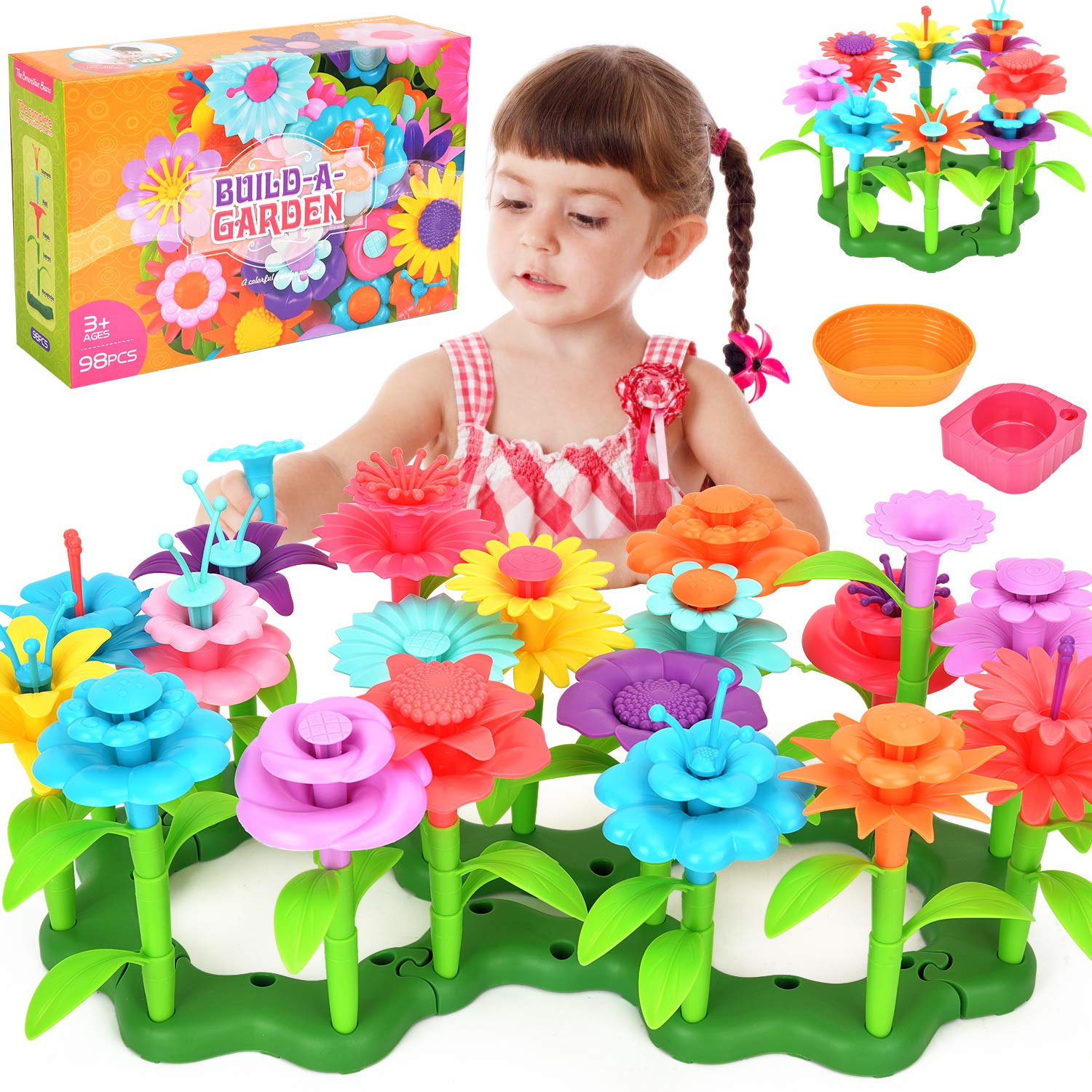 Flower Building Toy Garden Building Blocks Toy Set for Kids, 101 PCS Educational Toy Creative Playset for Age 4,5,6,7 Year Old Gifts