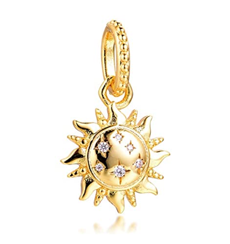 Bolenvi Stunning 925 Sterling Silver Charms Beads Pendants for Pandora Bracelets & Necklaces (Gold Sun Celestial)